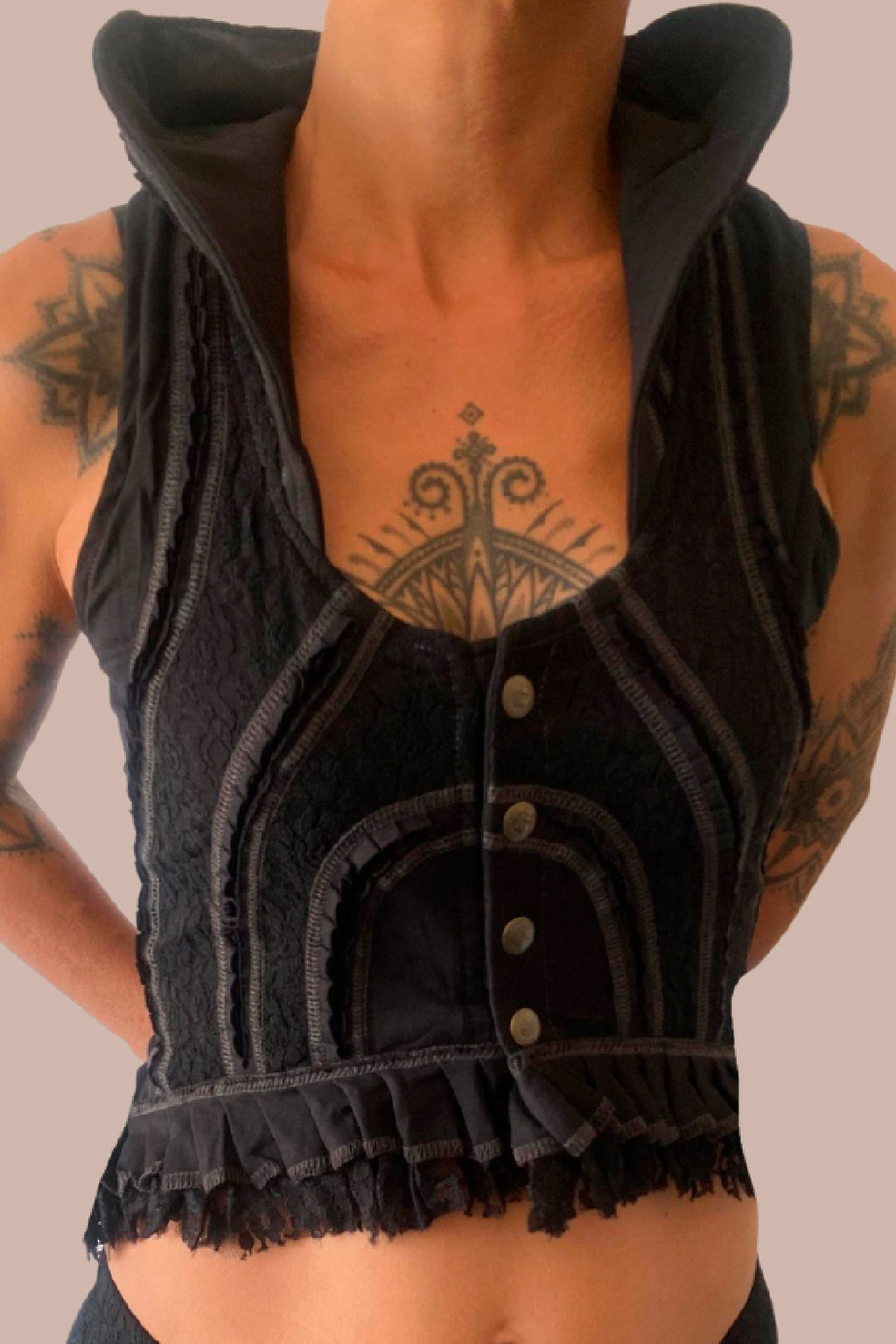 Women Asymmetrical Intricate High Collar Sleeveless Vest Cotton Lycra ...