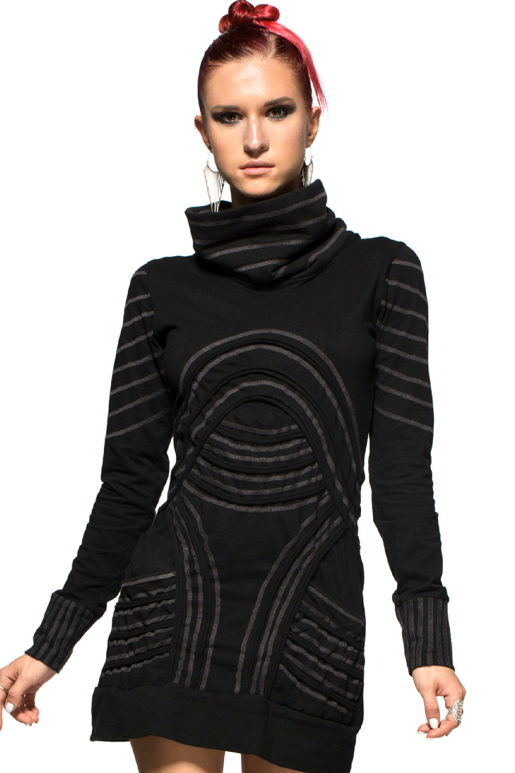 Women High Neck longsleeves Jumper/Dress Stretch Cotton Lycra EASY Black