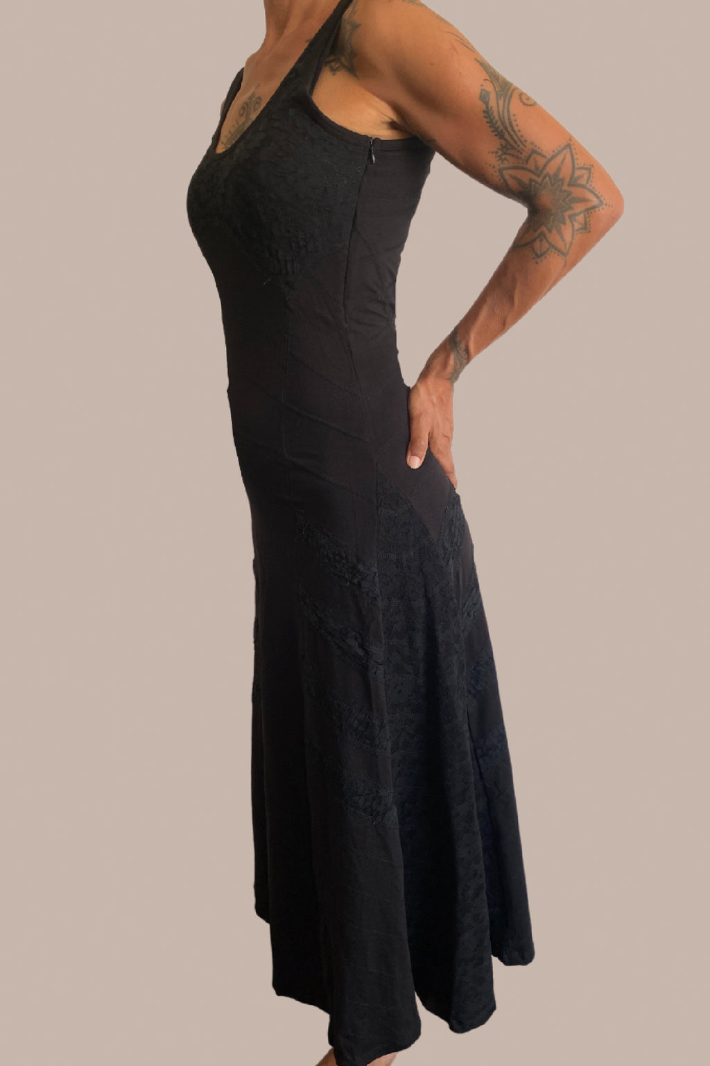 Women Long Flared Dress Stretch Cotton Lycra ANGEL Black