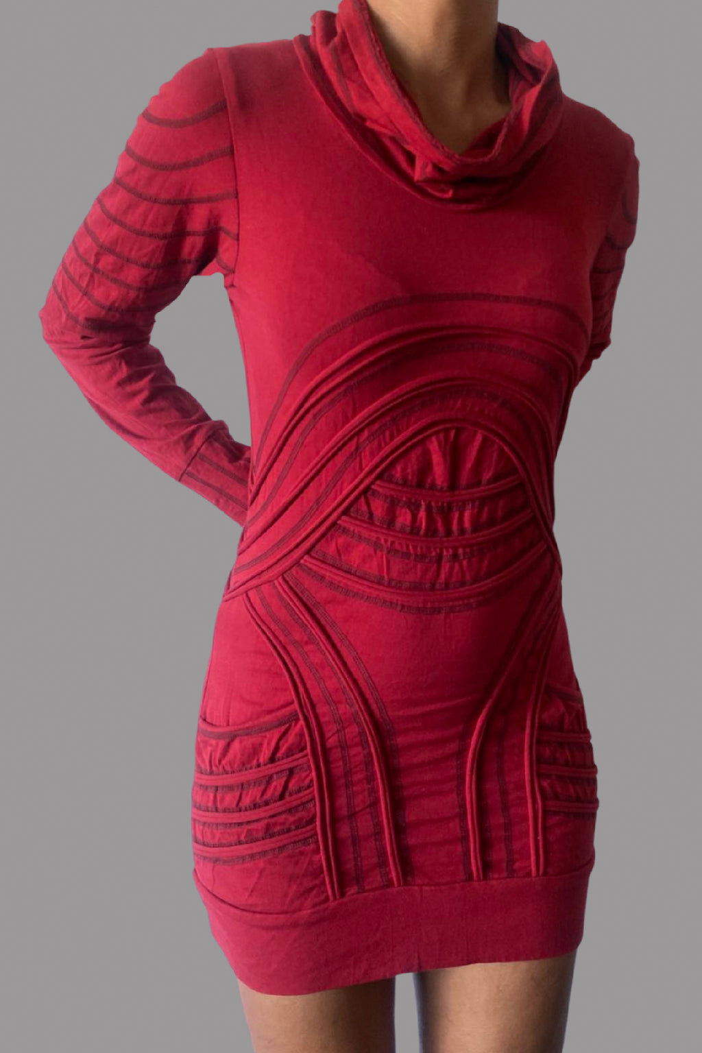 Women High Neck longsleeves Jumper/Dress Stretch Cotton Lycra EASY Red